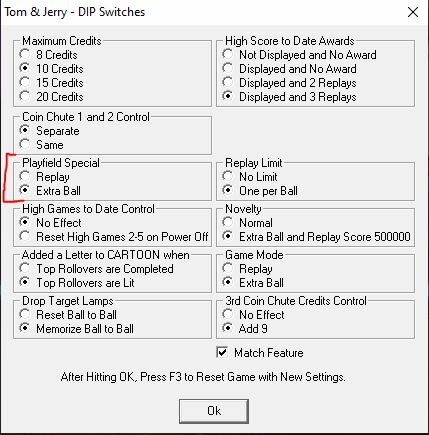 Table will not start with "Extra Ball" enabled in ROM (F6) Options ...