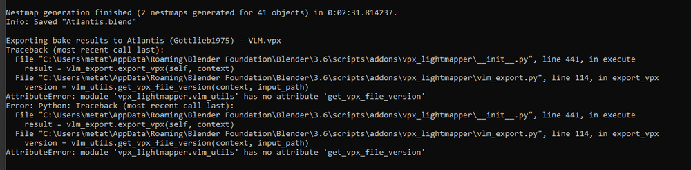 VPX Lightmapper VLM_Export Error - Visual Pinball Support - Virtual Pinball Universe