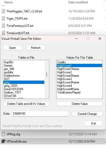 GOTG - Service Menu - Visual Pinball Support - Virtual Pinball Universe