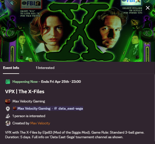 New VPX Tournament: The X-Files - Online Tournaments - Virtual Pinball ...