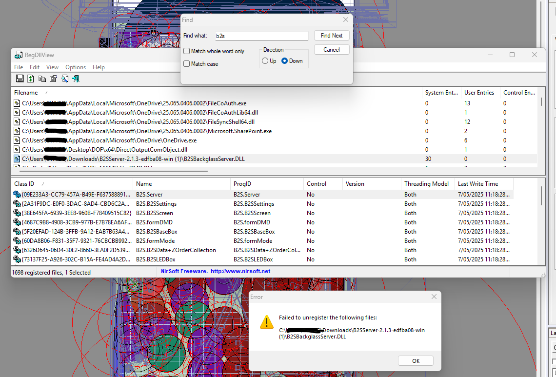 Incorrectly registered DLL extracted to download folder. Unable to unregister - B2S Development ...