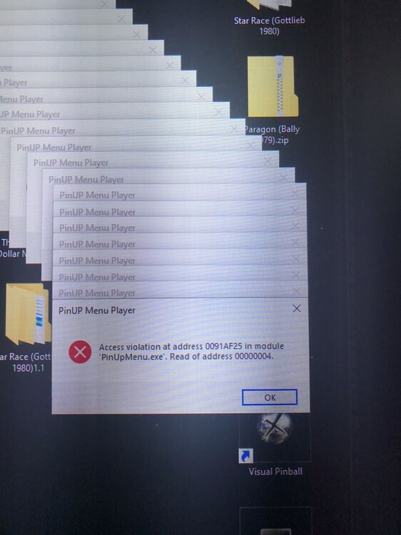 Access violation at address 0091AF25 in module ´´PinUpMenu.exe´´. Read ...