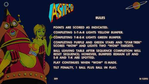 Astro (Gottlieb 1971) - Instruction Cards - Virtual Pinball Universe