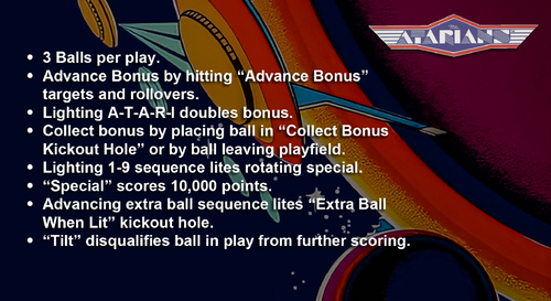 Atarians (Atari 1976) - Instruction Cards - Virtual Pinball Universe