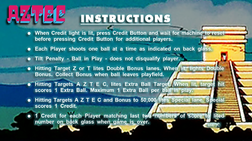 Aztec (Williams 1976) - Instruction Cards - Virtual Pinball Universe