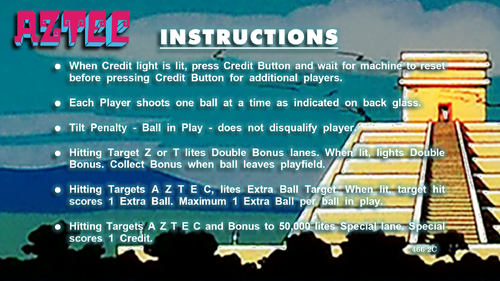 Aztec (Williams 1976) - Instruction Cards - Virtual Pinball Universe