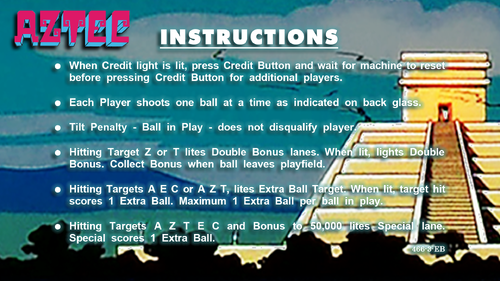 Aztec (Williams 1976) - Instruction Cards - Virtual Pinball Universe
