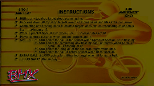 BMX (Bally 1983) - Instruction Cards - Virtual Pinball Universe