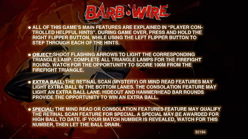 Barb Wire (Gottlieb 1996) - Instruction Cards - Virtual Pinball Universe
