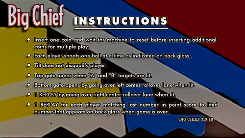 Big Chief (Williams 1965) Instruction Cards - Instruction Cards ...