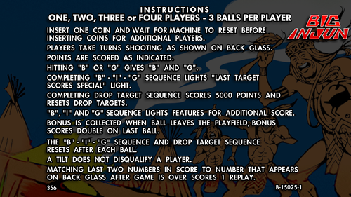 Big Indian/Injun (Gottlieb 1974) - Instruction Cards - Virtual Pinball ...