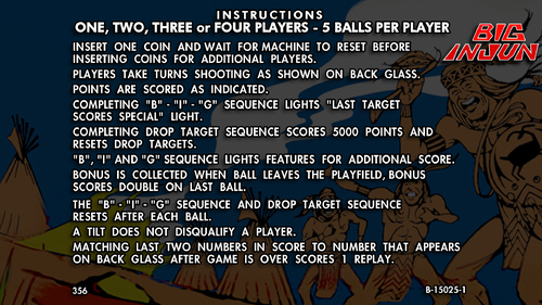 Big Indian/Injun (Gottlieb 1974) - Instruction Cards - Virtual Pinball ...