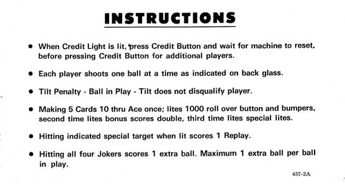 Pat Hand (Williams 1975) Instruction Cards - Instruction Cards ...